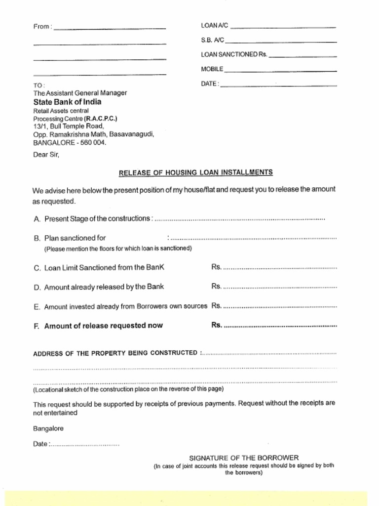 SBI Loan Disbursement Form | PDF