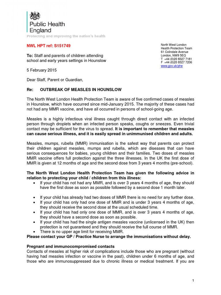 Measles Letter For All Hounslow Schools + Nurseries - 05.02.15 | PDF ... Measles Letter For All Hounslow Schools + Nurseries - 05.02.15 | PDF ...