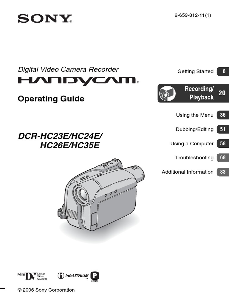 Operating Guide: DCR-HC23E/HC24E/ HC26E/HC35E | PDF | Videocassette Recorder | Videotape