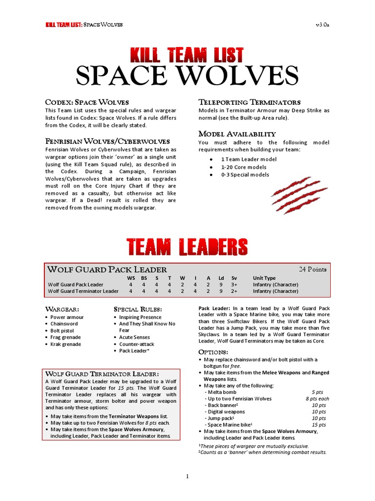 Kill Team List - Space Wolves V3.0a | PDF | Gray Wolf | Infantry