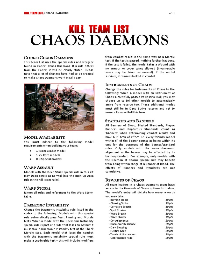 Kill Team List - Chaos Daemons v3.1 | PDF | Fantasy | Armed Conflict