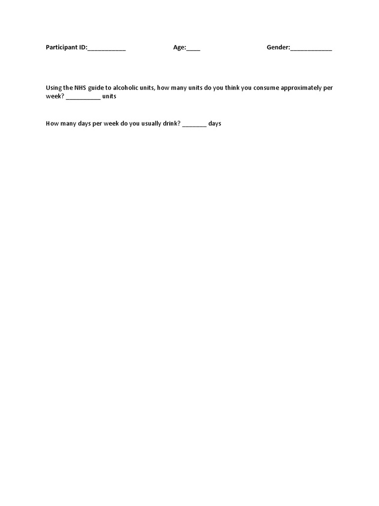 Alcohol Units Questionnaire | PDF