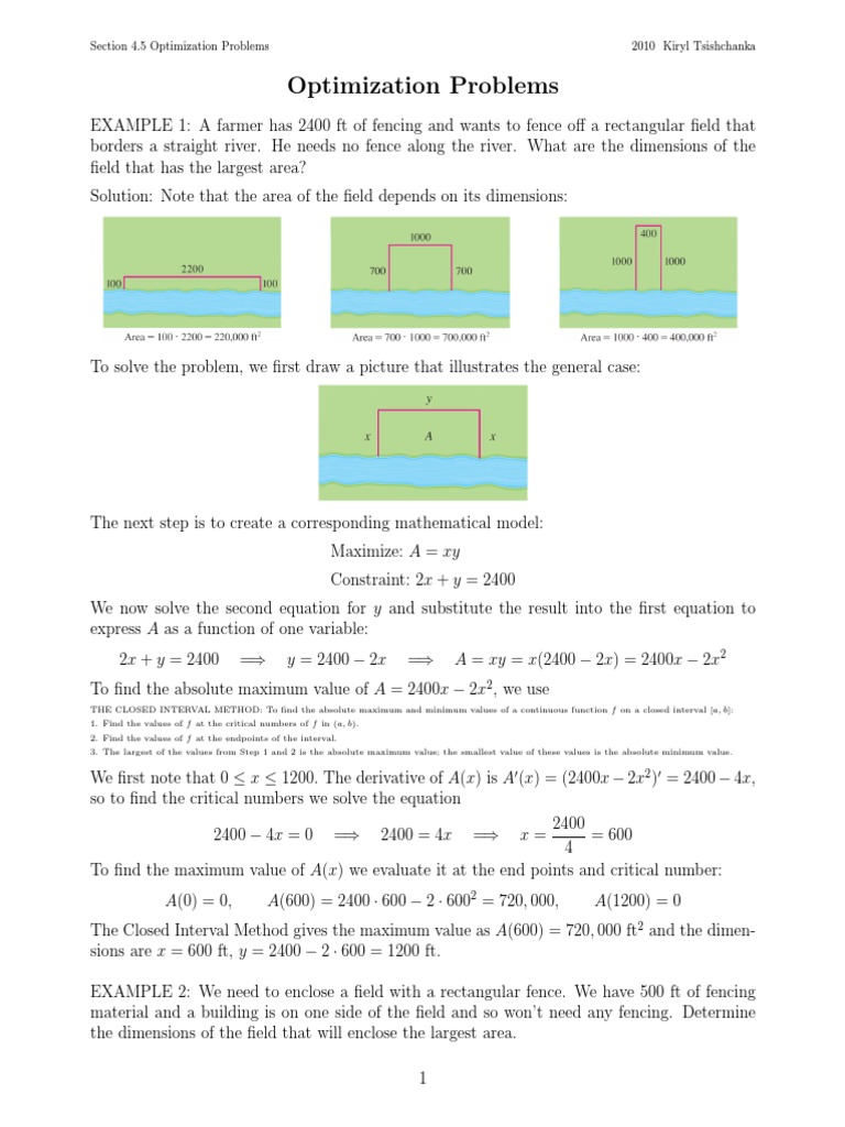 Optimization Problems | Maxima And Minima | Equations