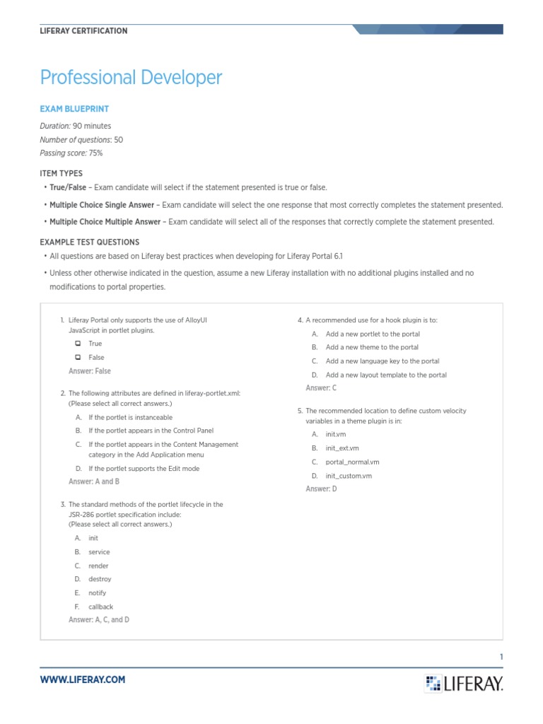 Liferay Certified Professional Developer Exam Blueprint | PDF | Java Server Pages | Application ...