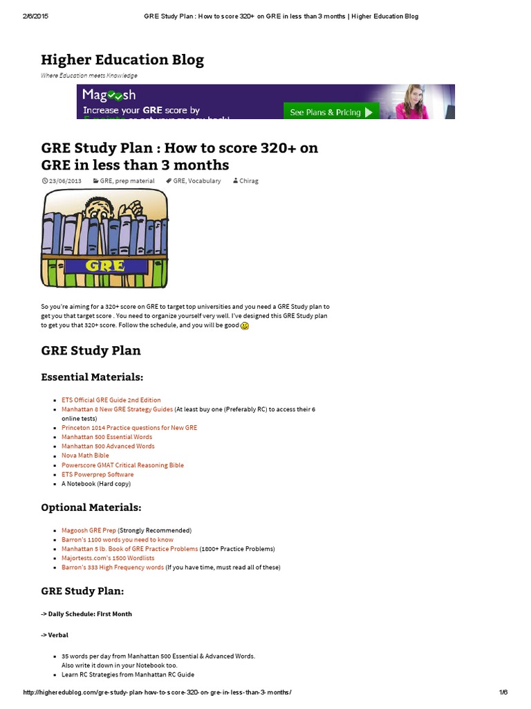 GRE Study Plan - How To Score 320+ On GRE in Less Than 3 Months ...