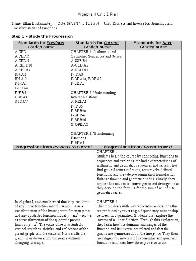 Algebra II Unit 1 Planning | PDF | Series (Mathematics) | Summation