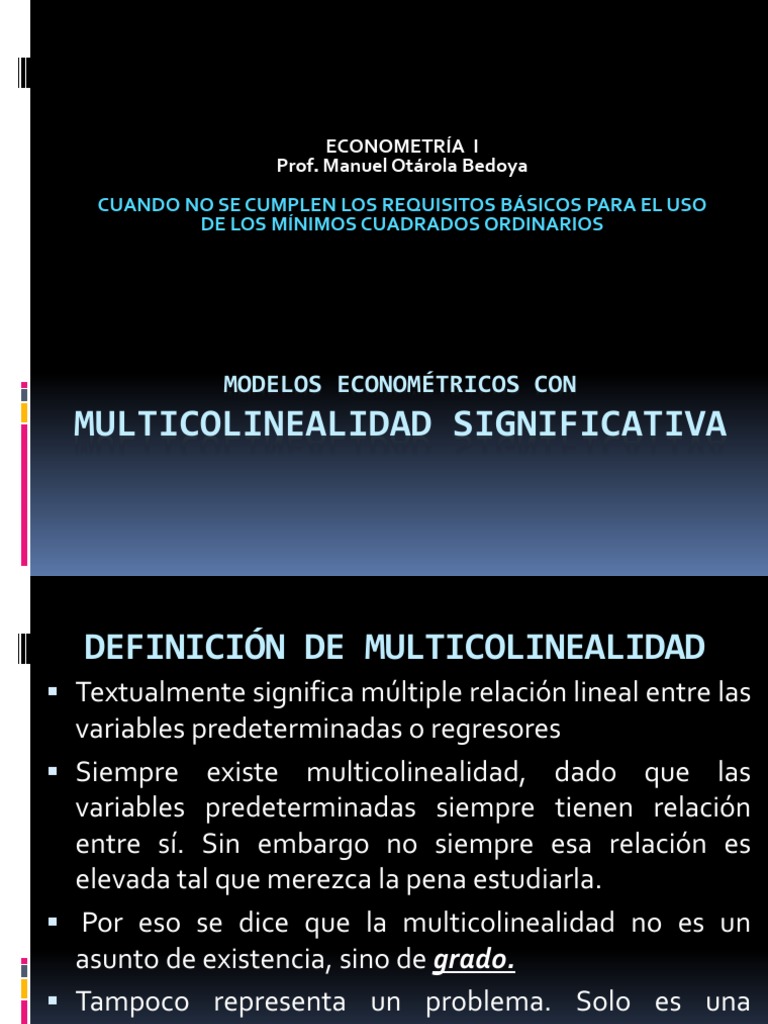 Modelos Econométricos Con Multicolinealidad Significativa | PDF | Multicolinealidad | Econometría