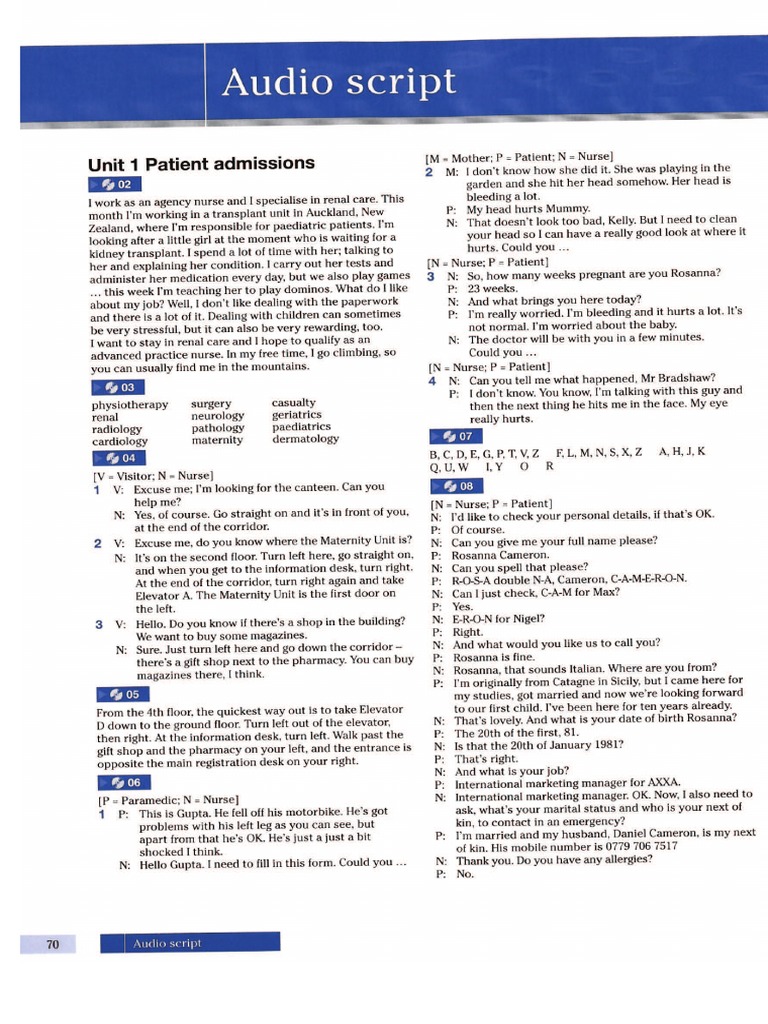 English For Nursing 2 SCRIPT | PDF