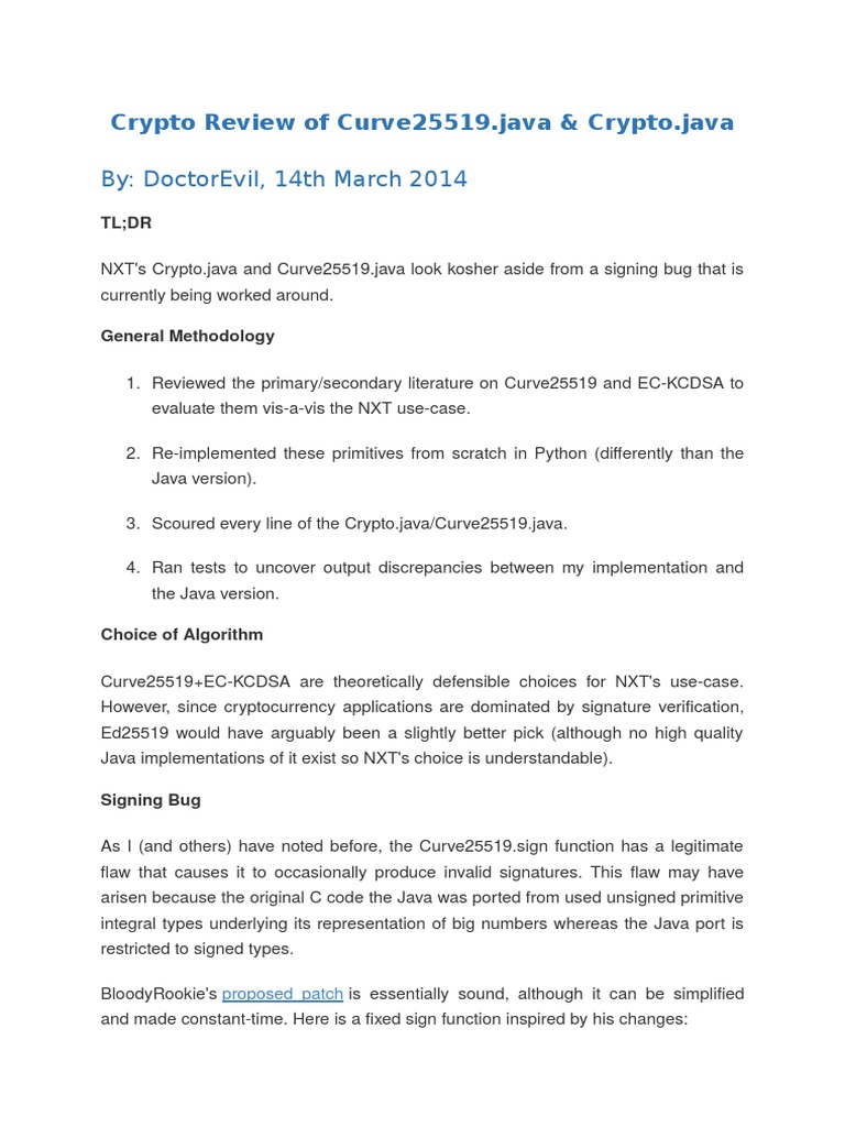 Crypto Review of Curve25519.java & Crypto - Java | PDF | Public Key Cryptography | Bitcoin
