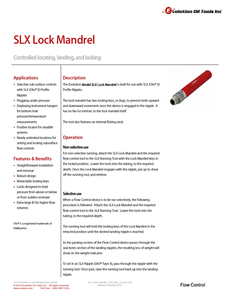 SLX Lock Mandrel Technical Datasheet | PDF | Nature