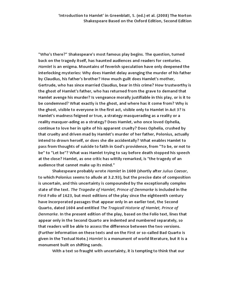 Norton Introduction To Hamlet | PDF | Hamlet | Revenge
