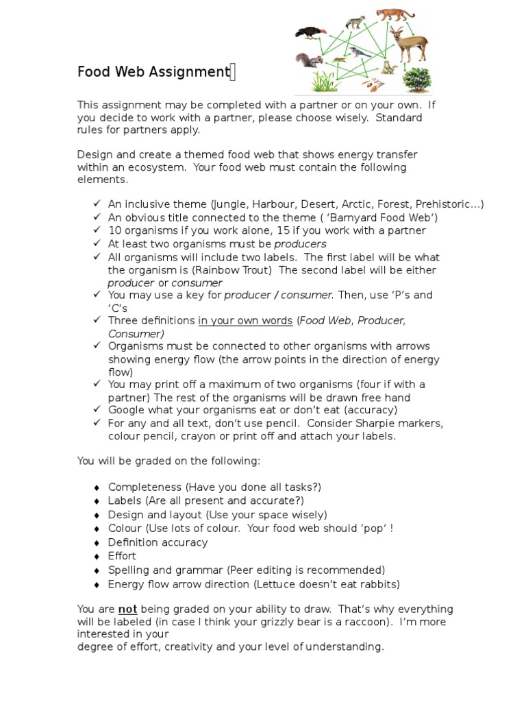 Themed Food Web Project Guidelines | PDF | Language Arts & Discipline ...