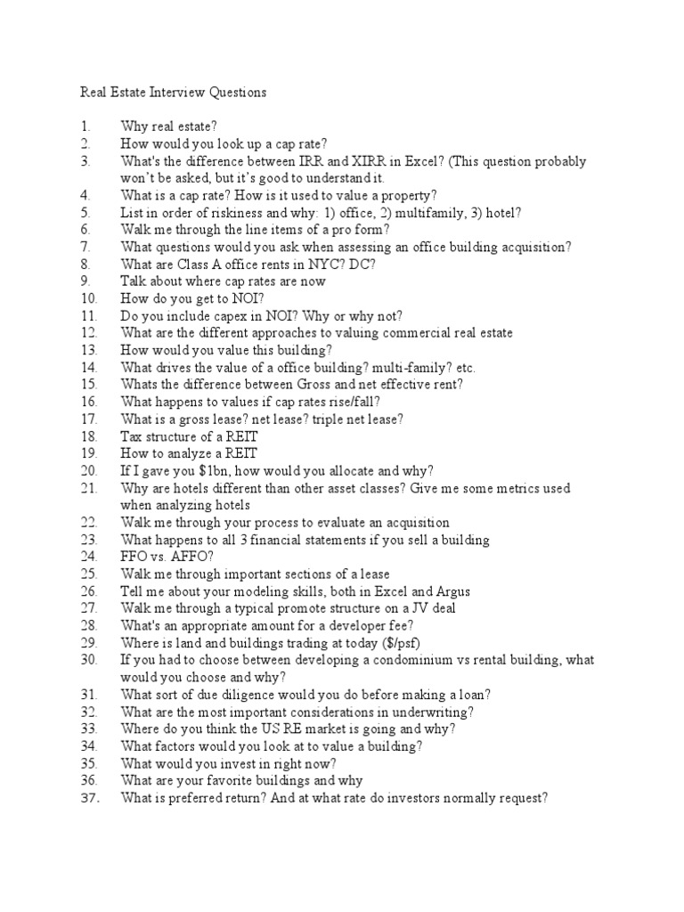 Real Estate Interview Questions | PDF