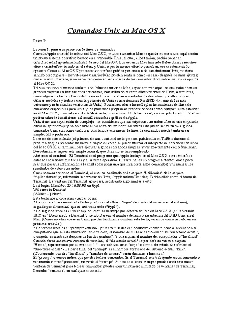 Comandos Unix en Mac OS X | PDF | Mac OS | Interfaz de línea de comando