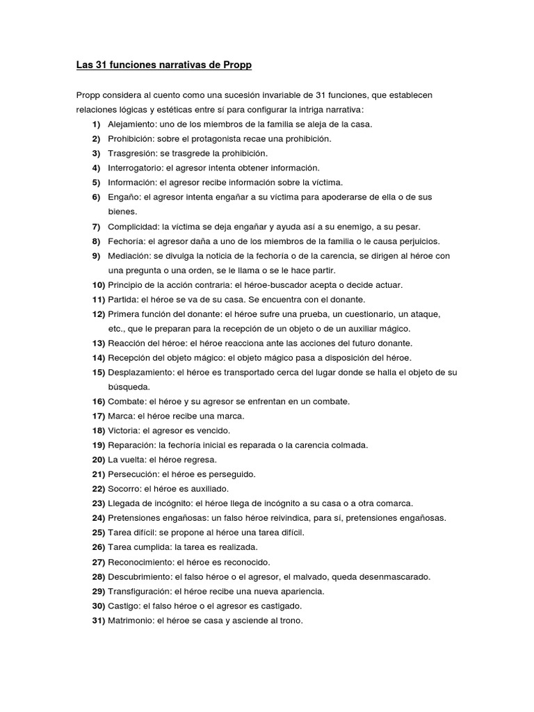 Funciones de Propp | PDF