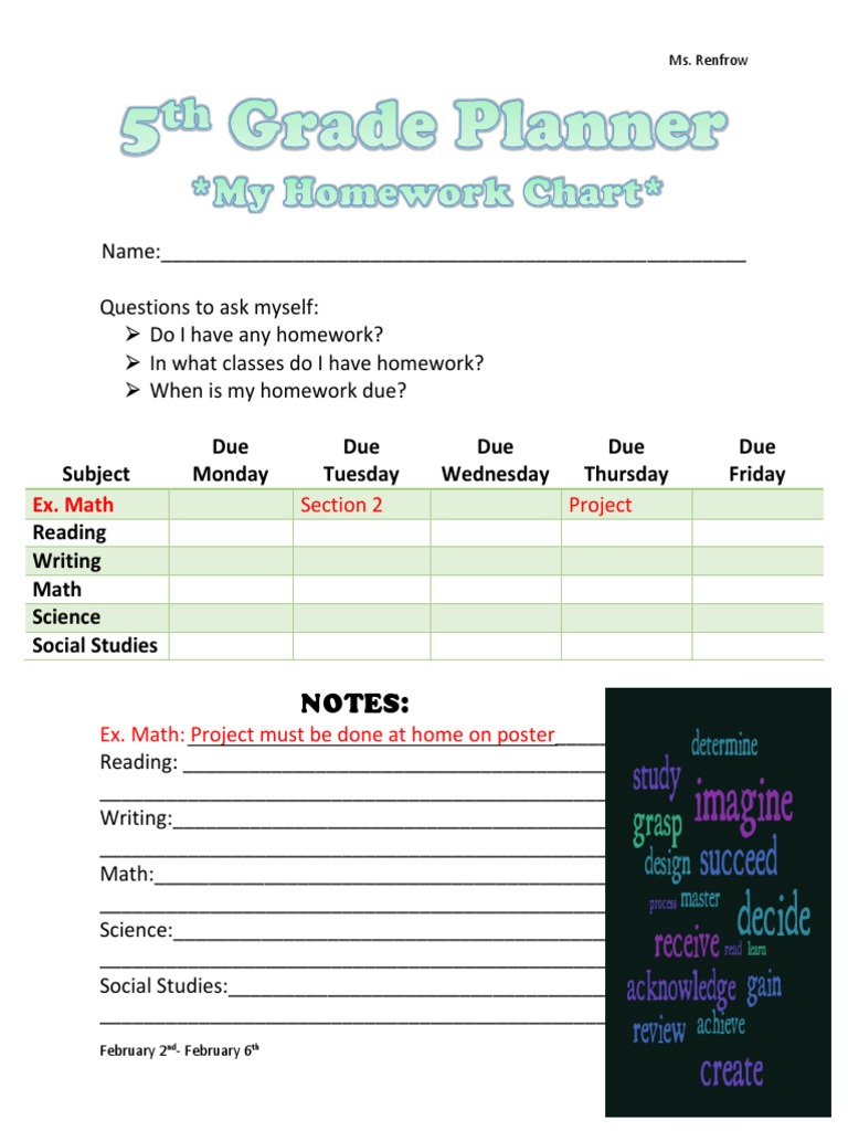 Weekly Homework Planner Template | PDF