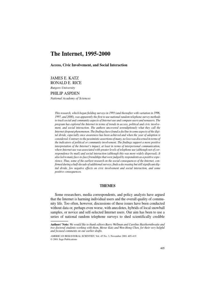 The Internet, 1995-2000: James E. Katz Ronald E. Rice Philip Aspden ...