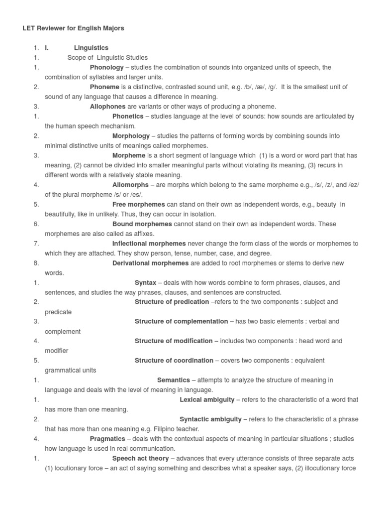 LET Reviewer for English Majors Guide | PDF | Language Acquisition | Word