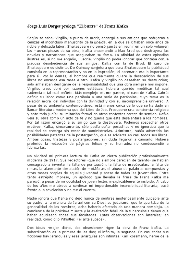 Prólogo de Jorge Luis Borges A El Buitre de Kafka | PDF | Franz Kafka ...