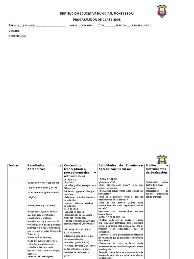 Primer Periodo Cien-Sociales Grado Primero | PDF | Aprendizaje ...