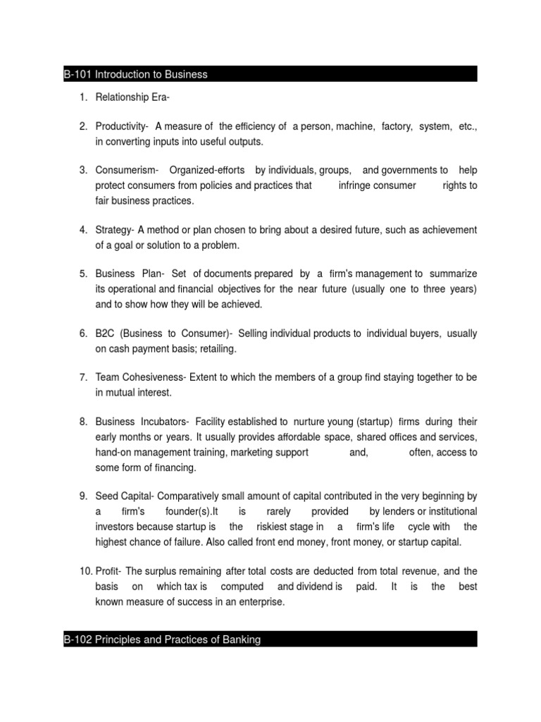 Introduction to Key Business Concepts and Banking Principles | PDF ...