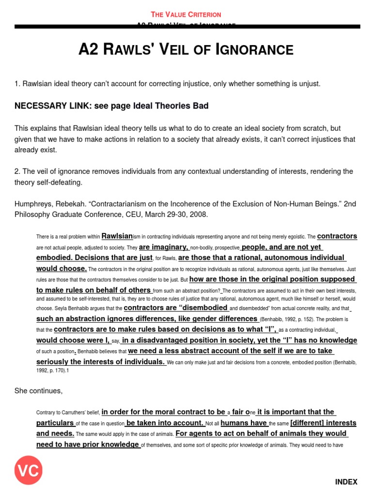 A2 Rawls' Veil of Ignorance | PDF | John Rawls | Immanuel Kant
