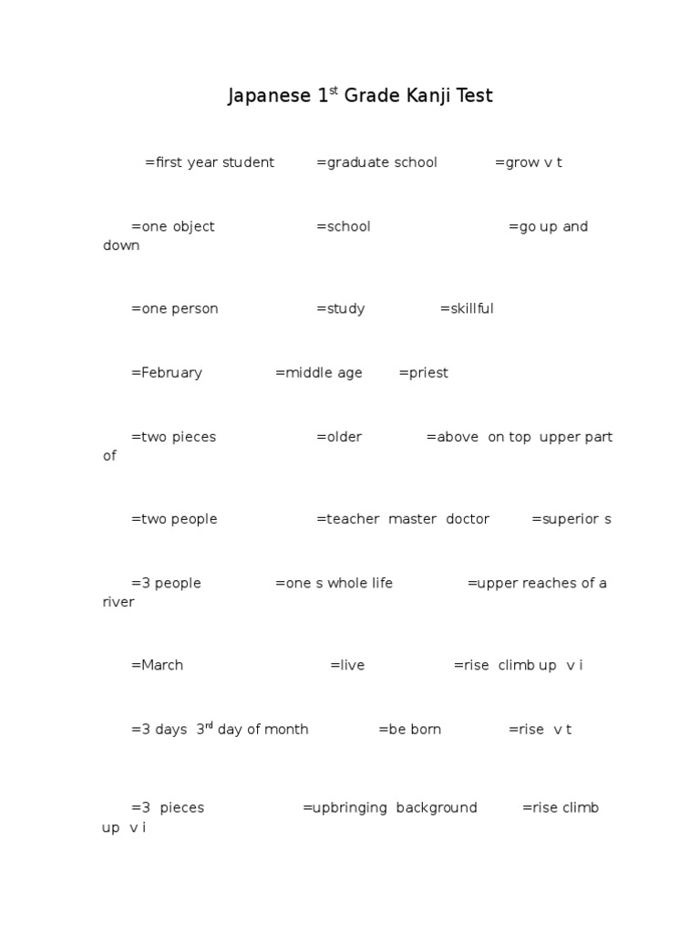 Japanese 1st Grade Vocab - KanjiTest | PDF | Unrest