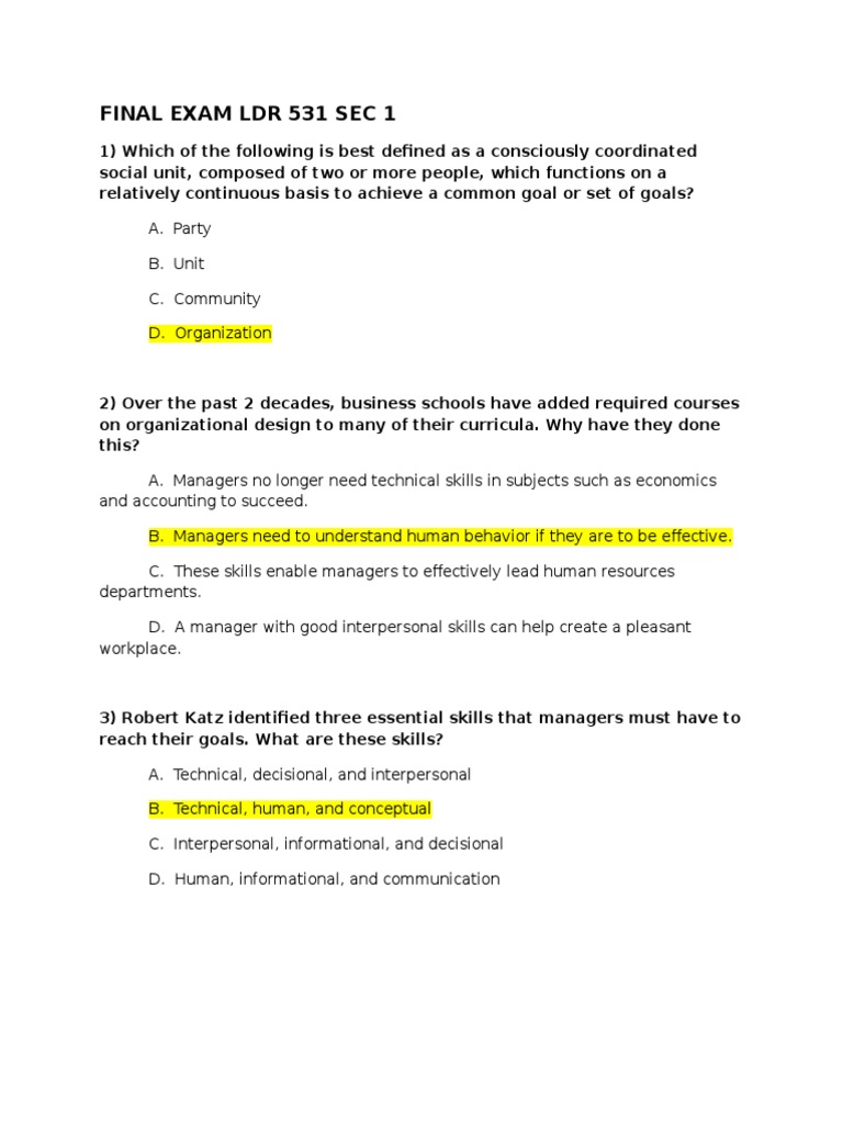 LDR 531 Free Final Exam | PDF | Leadership | Organizational Behavior