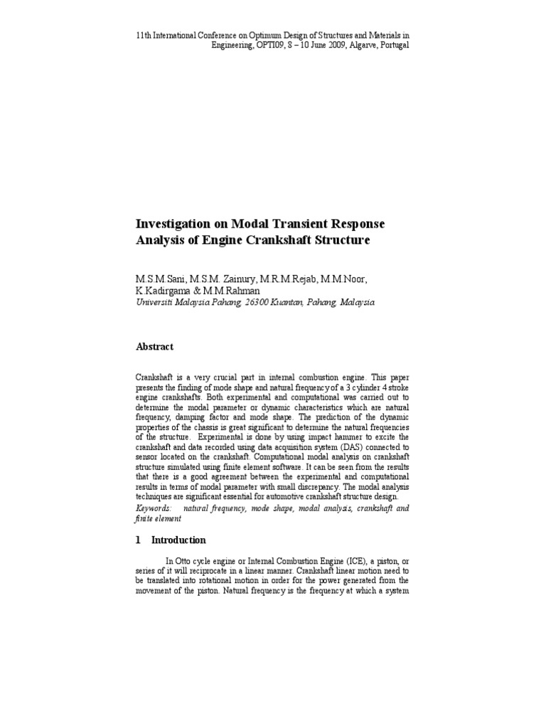 Investigation On Modal Transient Response Analysis of Engine Crankshaft ...