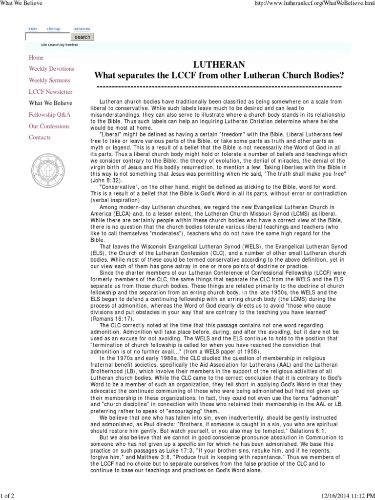 Lutheran What Separates The LCCF From Other Lutheran Church Bodies ...