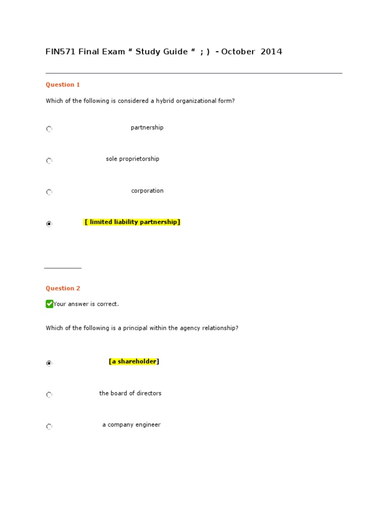 FIN571 FREE Final Exam Study Guide | PDF | Cost Of Capital | Present Value