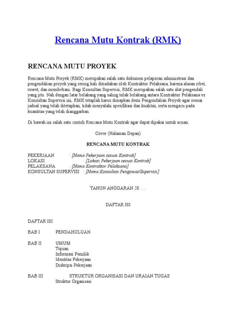 Rencana Mutu Kontrak | PDF | Teknologi & Rekayasa