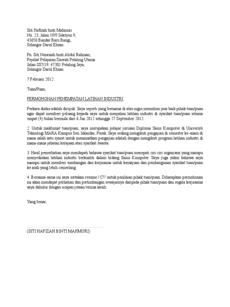 Contoh Surat Permohonan Praktikal | PDF
