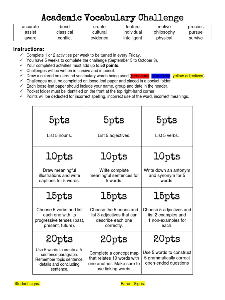 6th Grade Vocabulary Word Challenge | PDF