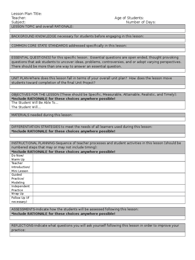 Lesson Plan Title: Teacher: Age of Students: Subject: Number of Days | PDF