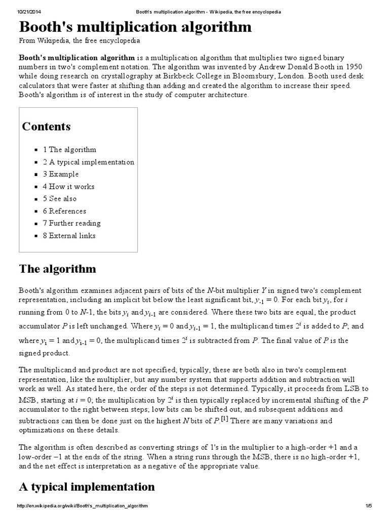 Booth's Multiplication Algorithm - Wikipedia, The Free Encyclopedia PDF | PDF | Theory Of ...