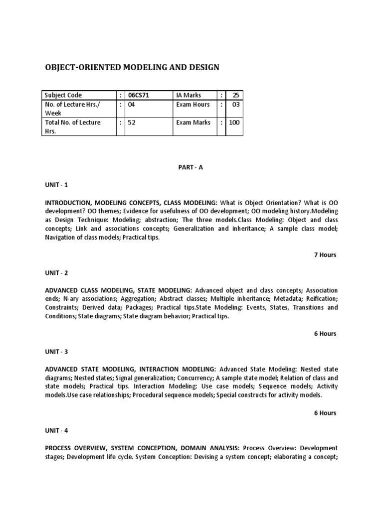 06CS71 - Object Oriented Modeling & Design PDF | PDF | Unified Modeling Language | Object ...