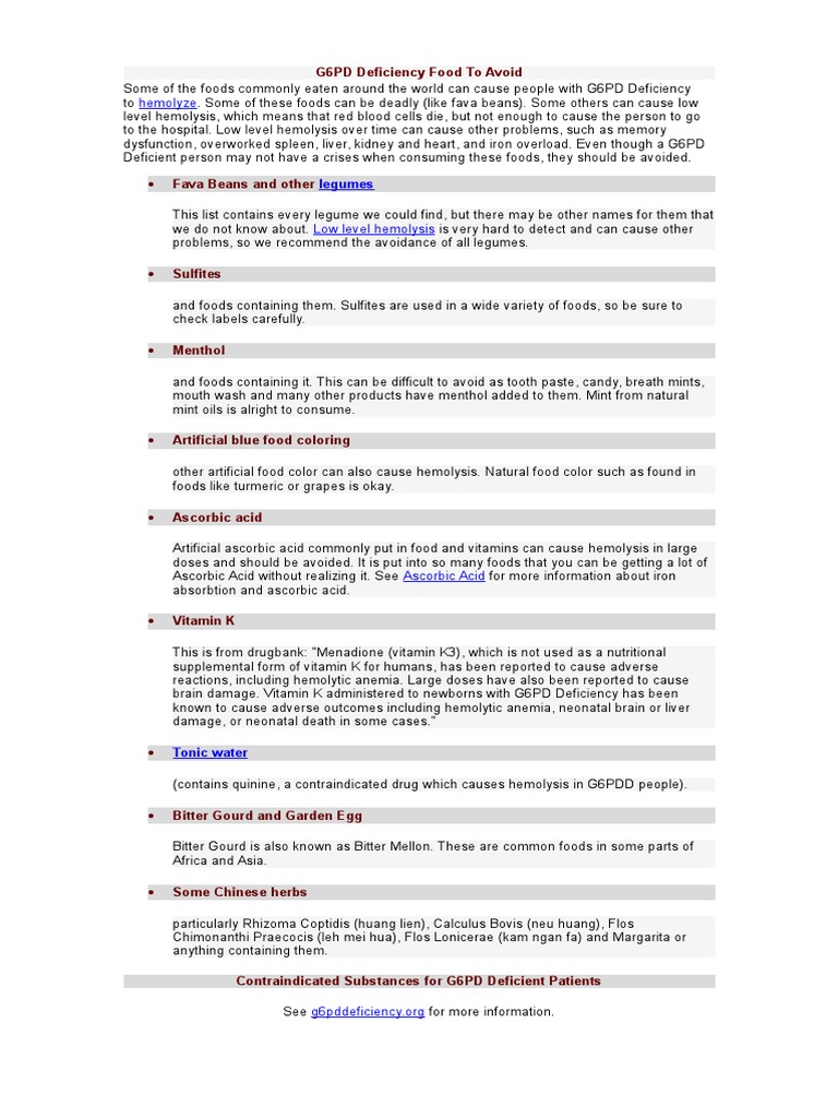 G6PD Deficiency Food To Avoid | PDF | Tofu | Soybean