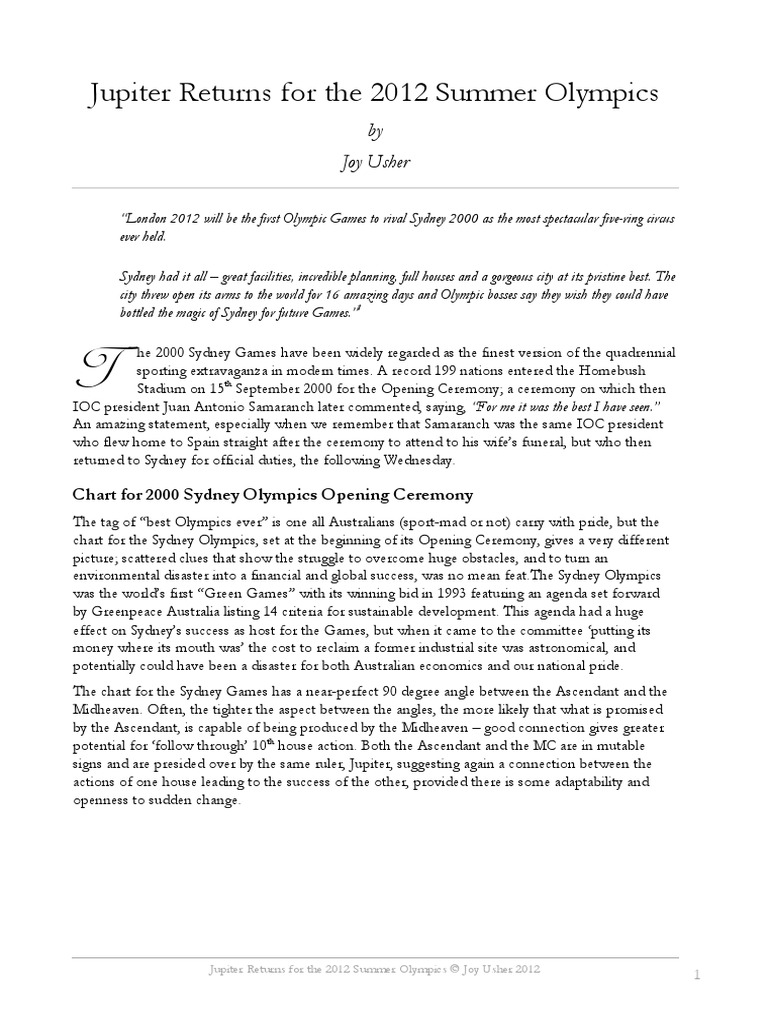 Jupiter Returns For The 2012 Summer Olympics | PDF | Astrology ...