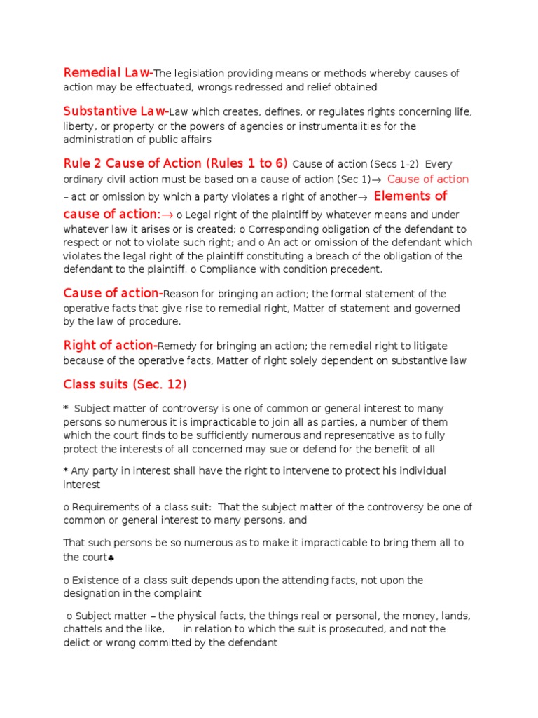 Remedial Law-Substantive Law-: Cause of Action | PDF | Law