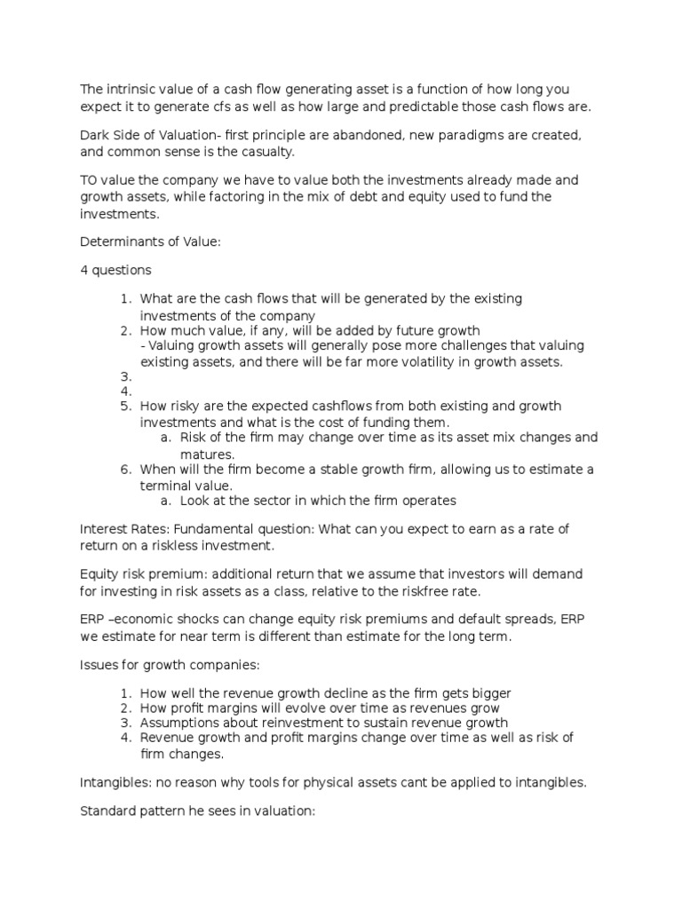Dark Side of Valuation Notes | PDF | Cost Of Capital | Valuation (Finance)