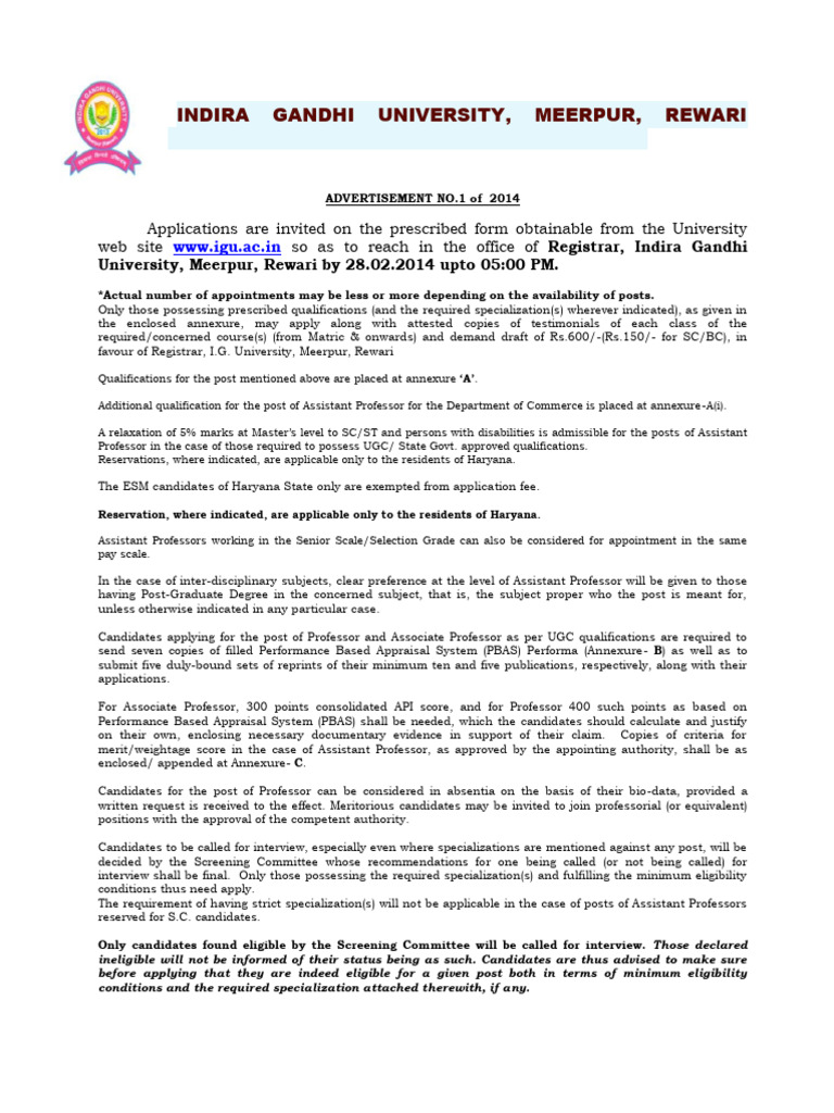 Indira Gandhi University (IGU) Meerpur | Download Free PDF | Academic ...