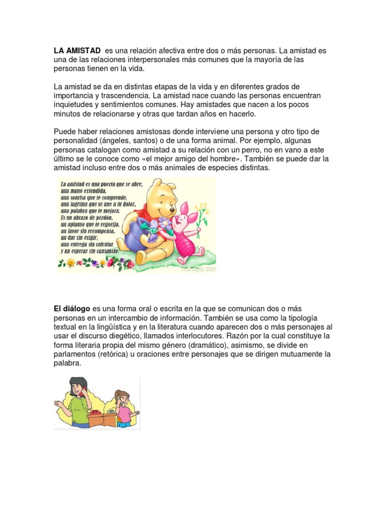 La Amistad, Dialogo, Conversación | PDF | Artes del Lenguaje y ...