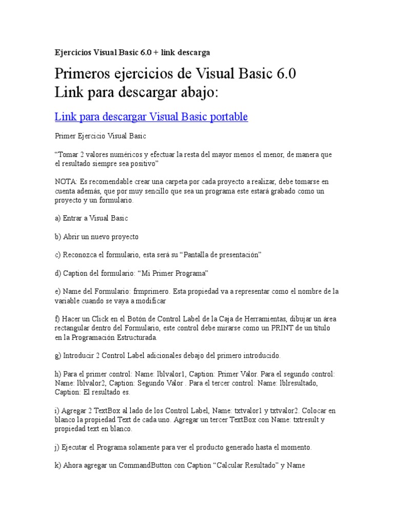 Ejercicios Visual Basic 6 | PDF | Básico | Triángulo