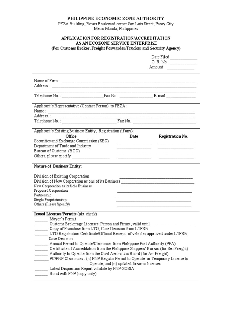 APPLICATION FOR REGISTRATION/ACCREDITATION AS AN ECOZONE SERVICE ...