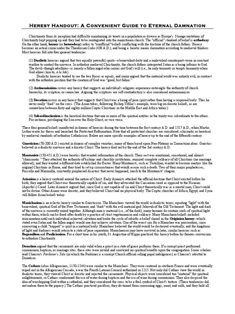 Heresy Handout: A Convenient Guide To Eternal Damnation | Download Free ...