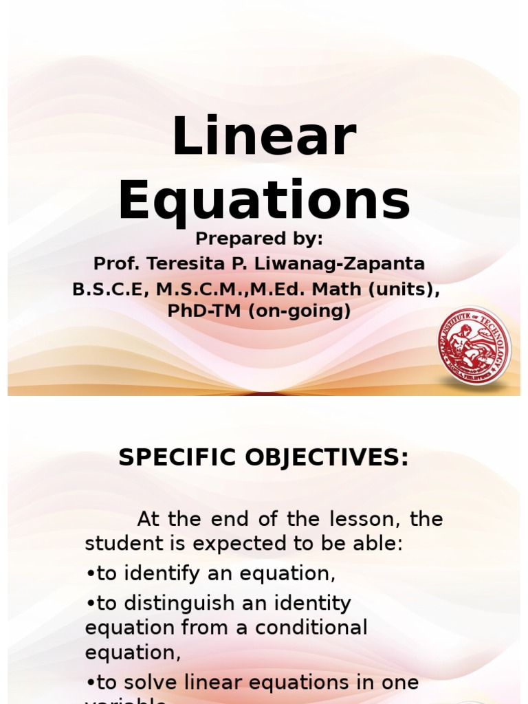Linear Equations for Students | PDF