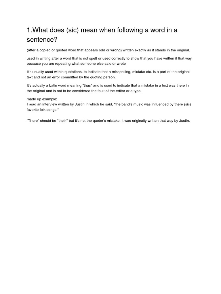 1.what Does (Sic) Mean When Following A Word in A Sentence? | PDF ...