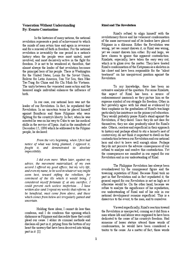 Veneration Without Understanding by Renato Constantino | PDF ...