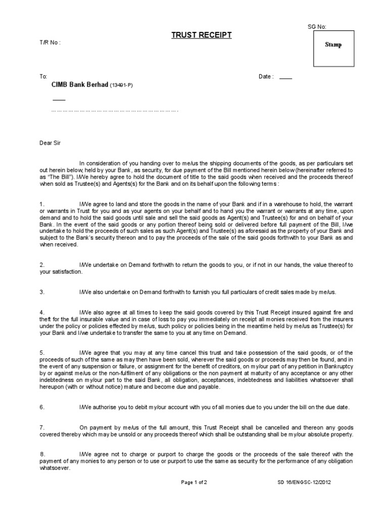 Trust Receipt - Application Form (ENG) | Download Free PDF | Payments ...